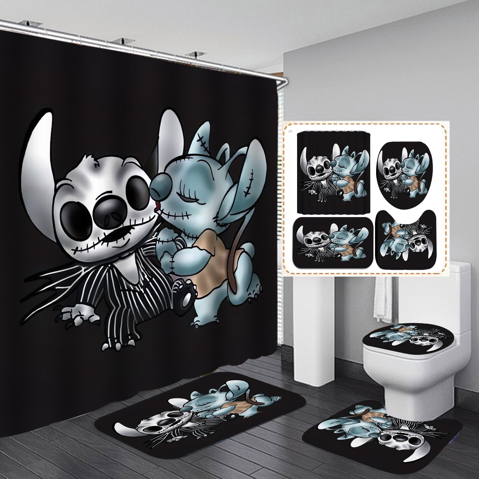 4 Piece Stitch Shower Curtain Waterproof Bathroom Shower Curtain