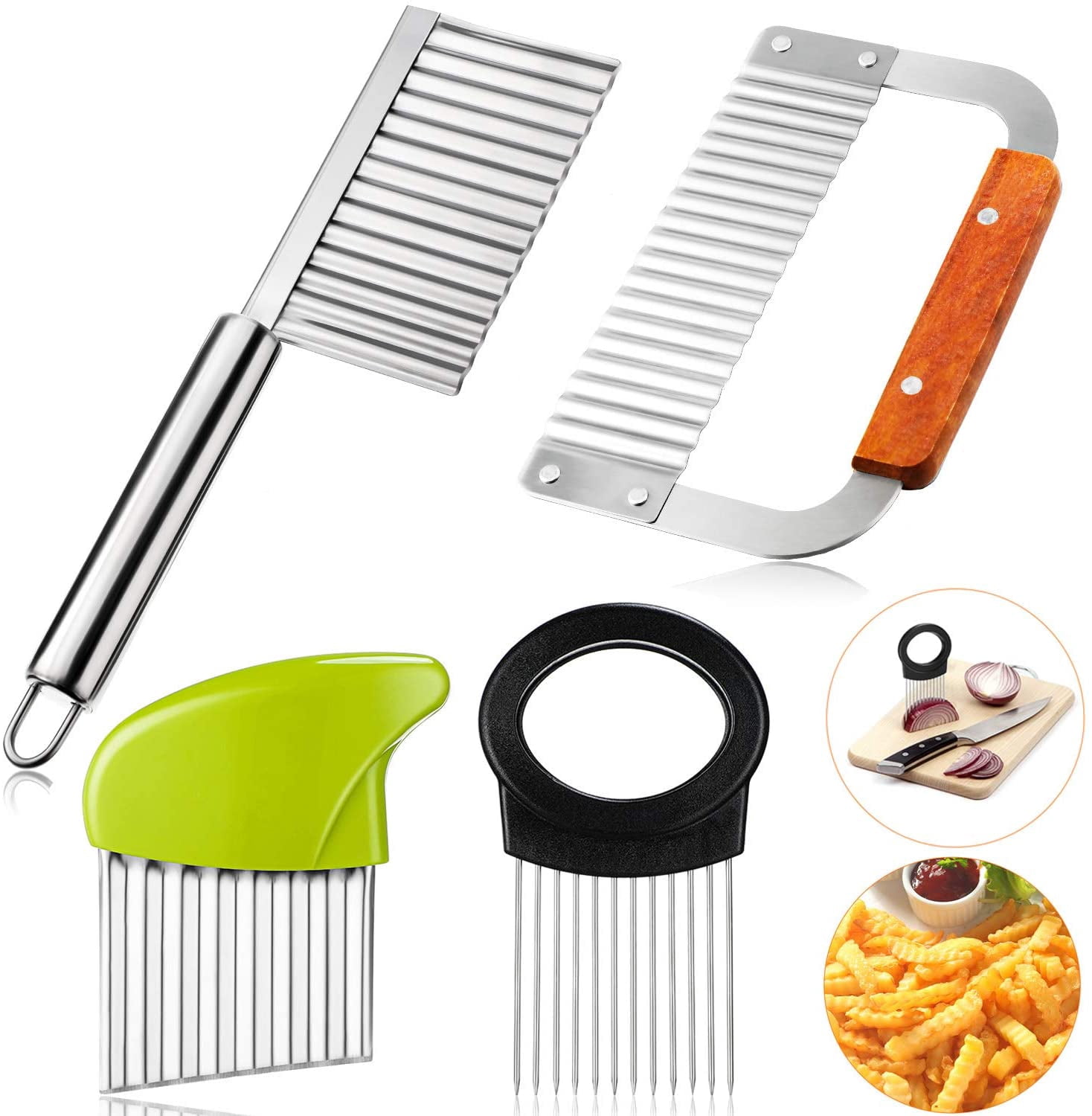 4-piece wavy chopper set - stainless steel potato, fruit & vegetable ...