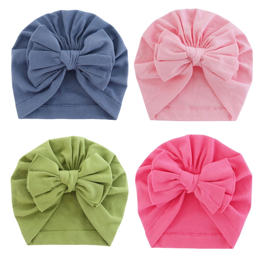 4 pieces Baby newborn fetal cap bow hat toddler girl hijab-Type:set2 ...