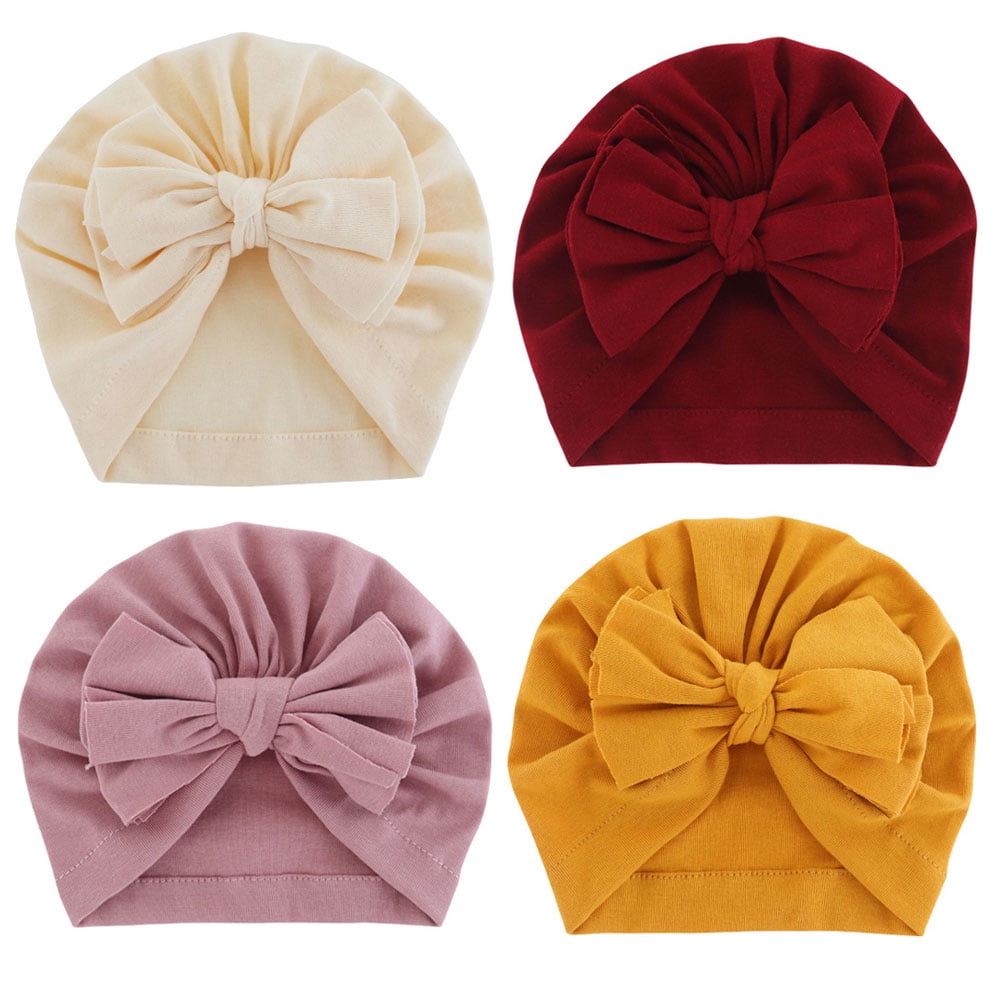 4 pieces Baby newborn fetal cap bow hat toddler girl hijab-Type:set3 ...