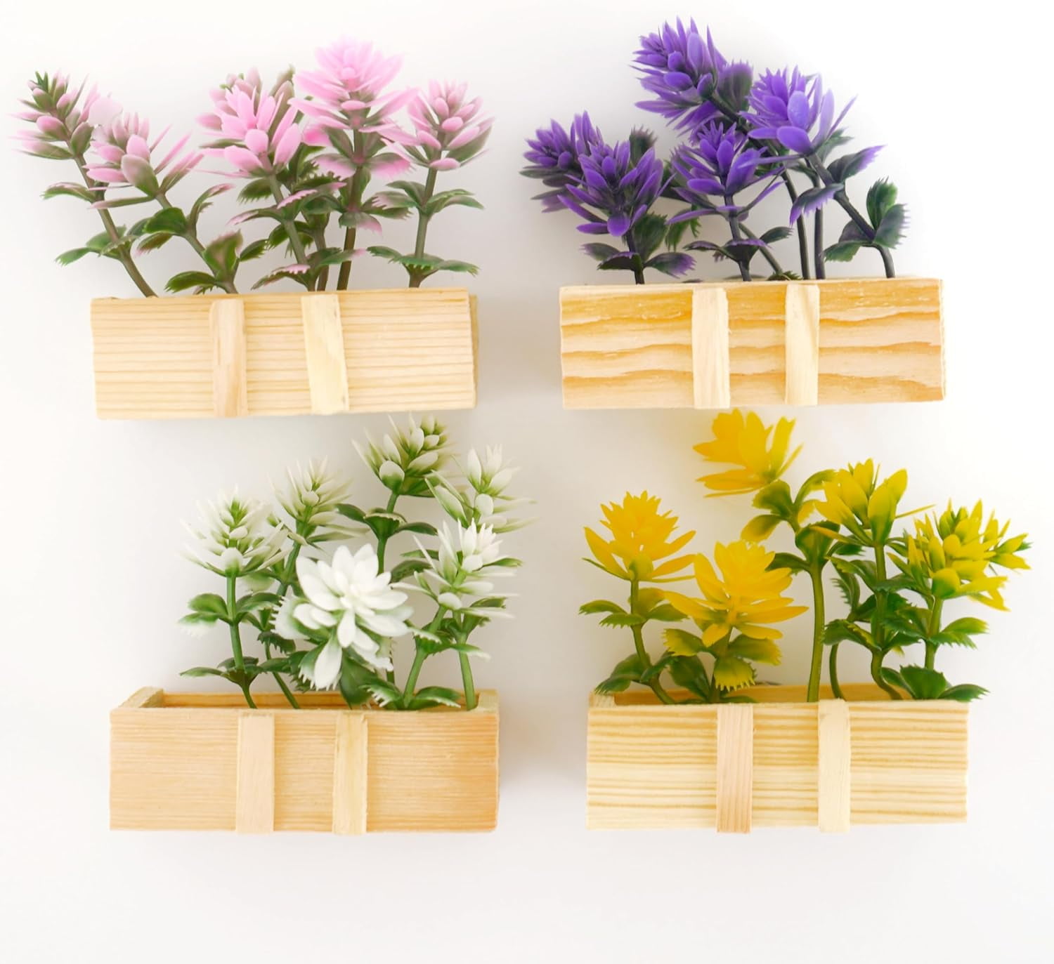 4 pieces of flower refrigerator magnets with handmade orchid wood pots ...