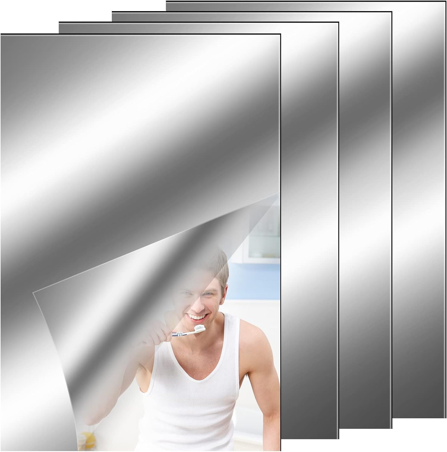 4 pieces mirror film self adhesive mirror, flexible adhesive mirror ...