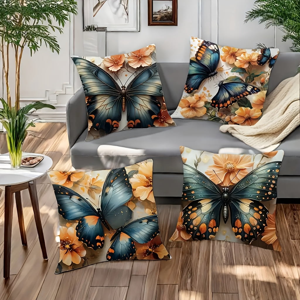 4 pieces of modern decorative pillow cover - elegant butterfly flower ...
