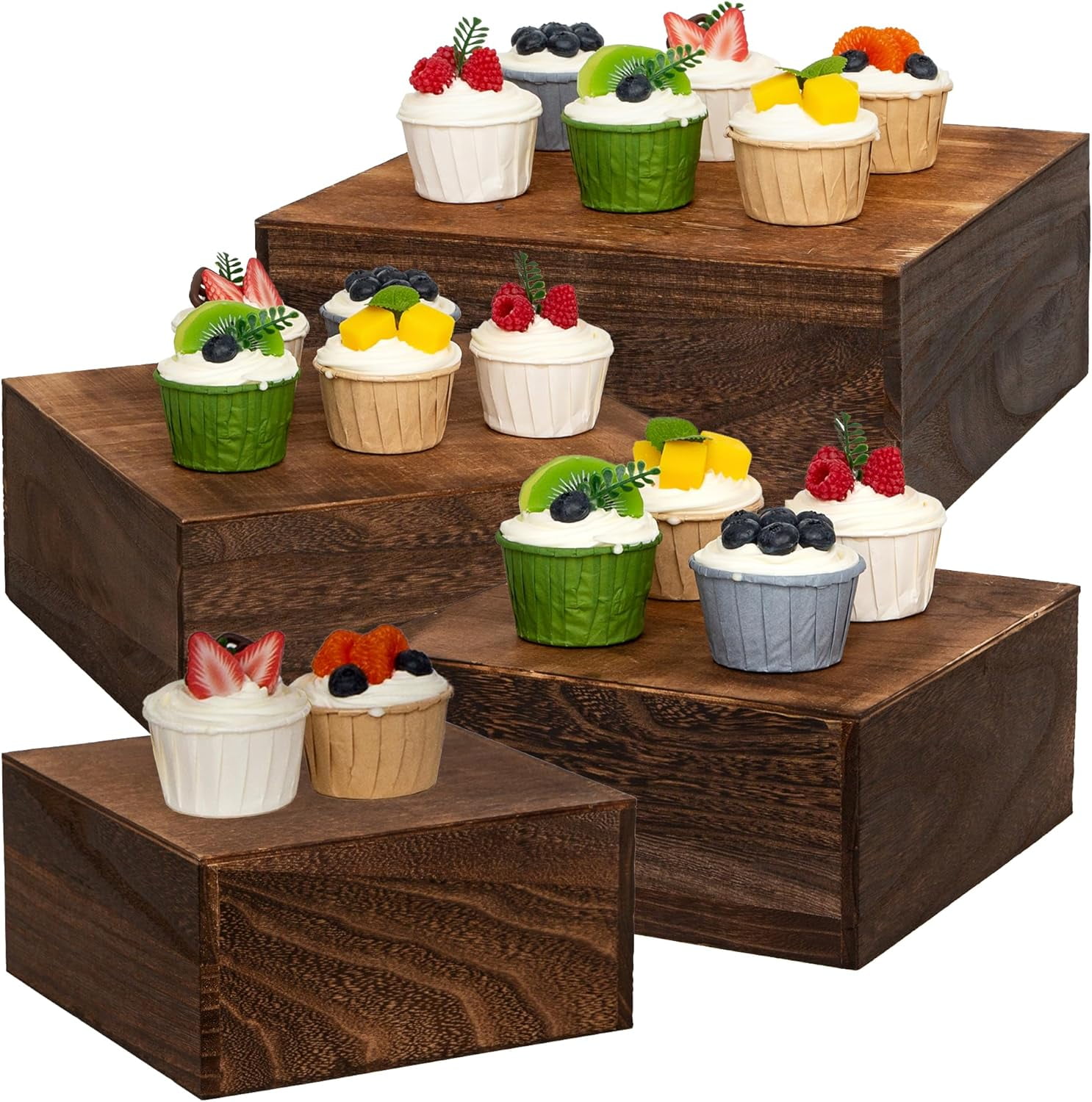 4 pieces wooden cake stands,antique brown cupcake stands for display,12 ...