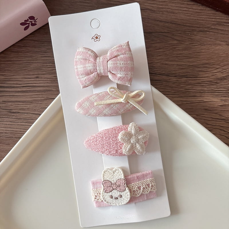 4 pink-toned sweet and versatile fabric bows, girly bangs hair clips ...