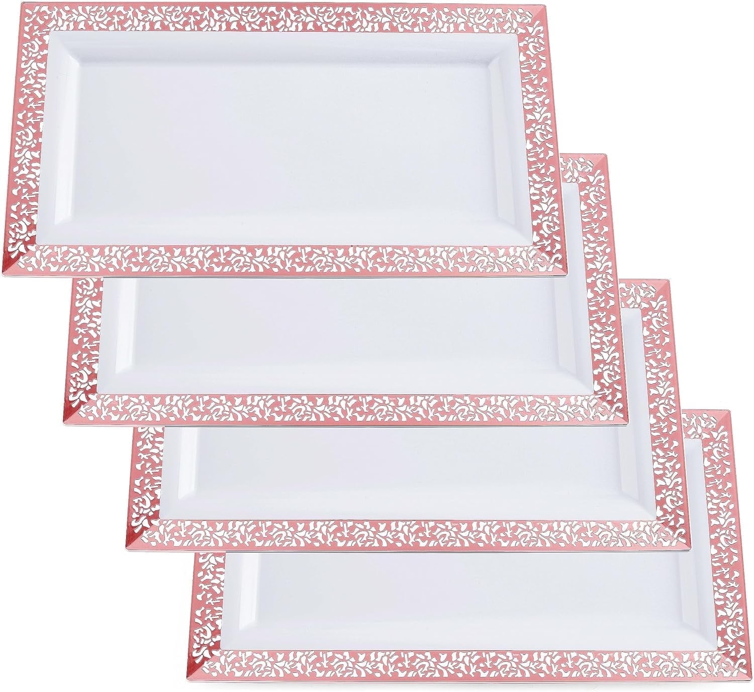 4 Pack Yumchikel Rose Gold Lace Rim Plastic Serving Trays - Large ...