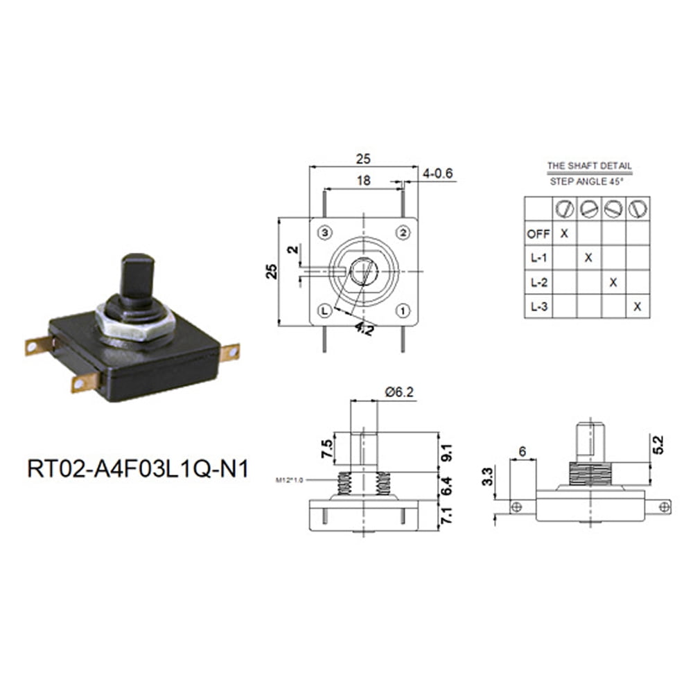 4-position Square Rotary Switch 250V 3A Multi-band Coded Knob Switch ...