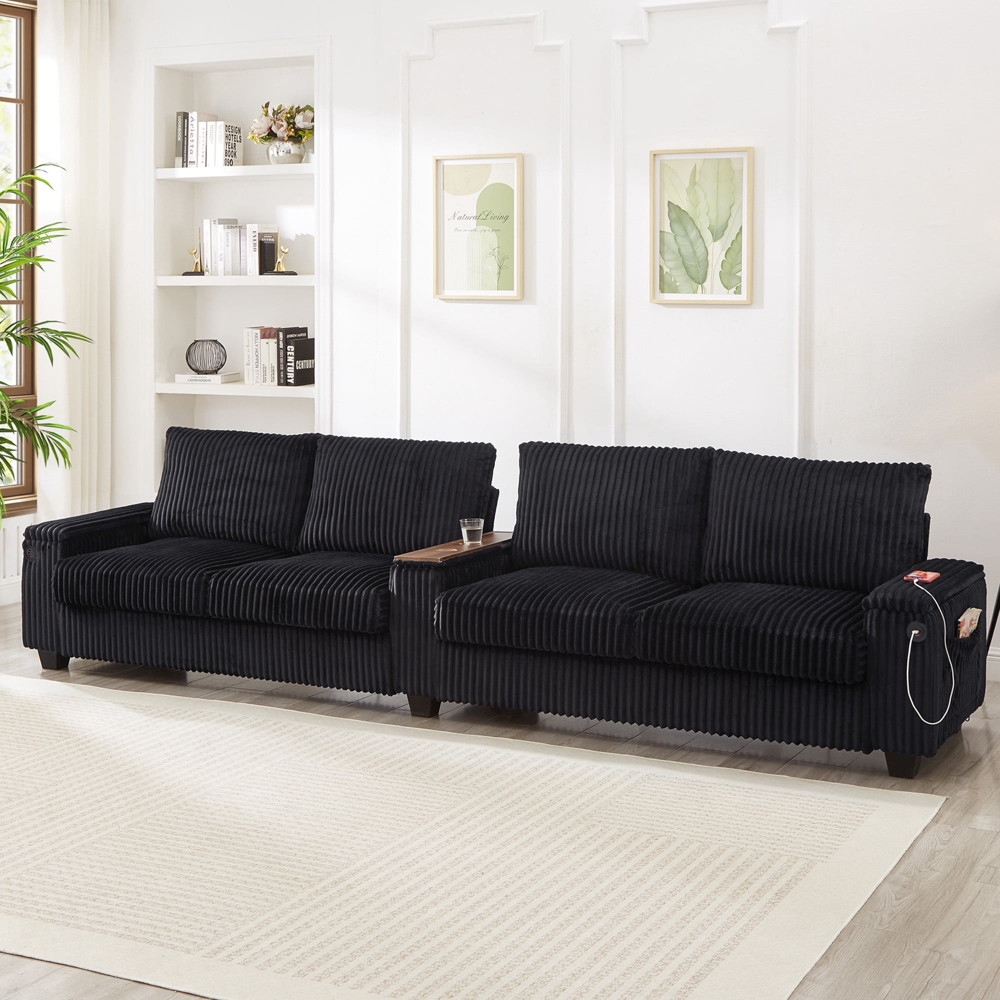 4-seater Corduroy Sofa Couch 133" Modern Sofa with USB Ports, Hidden ...