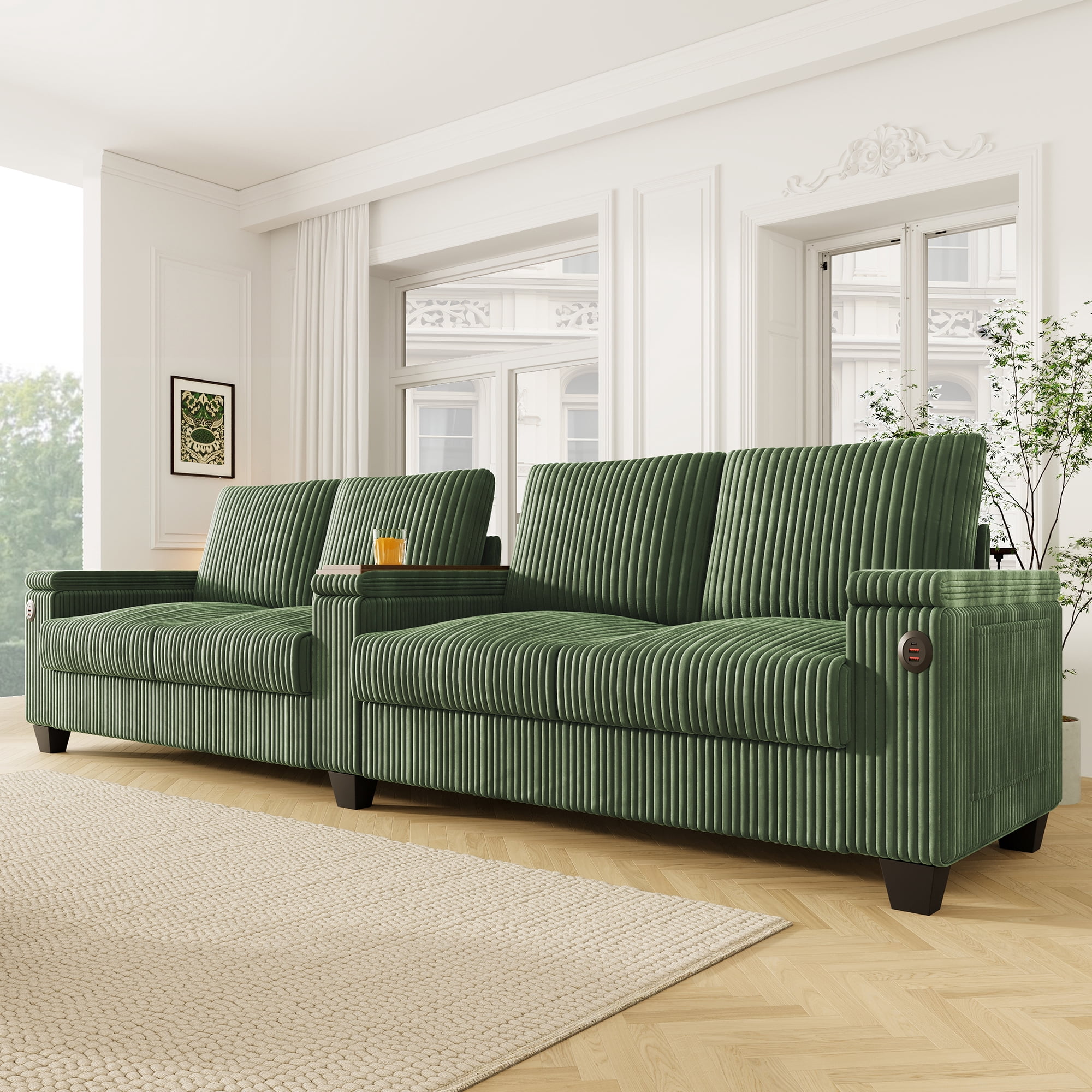 4-seater Corduroy Sofa Couch 133" Modern Sofa with USB Ports, Hidden ...