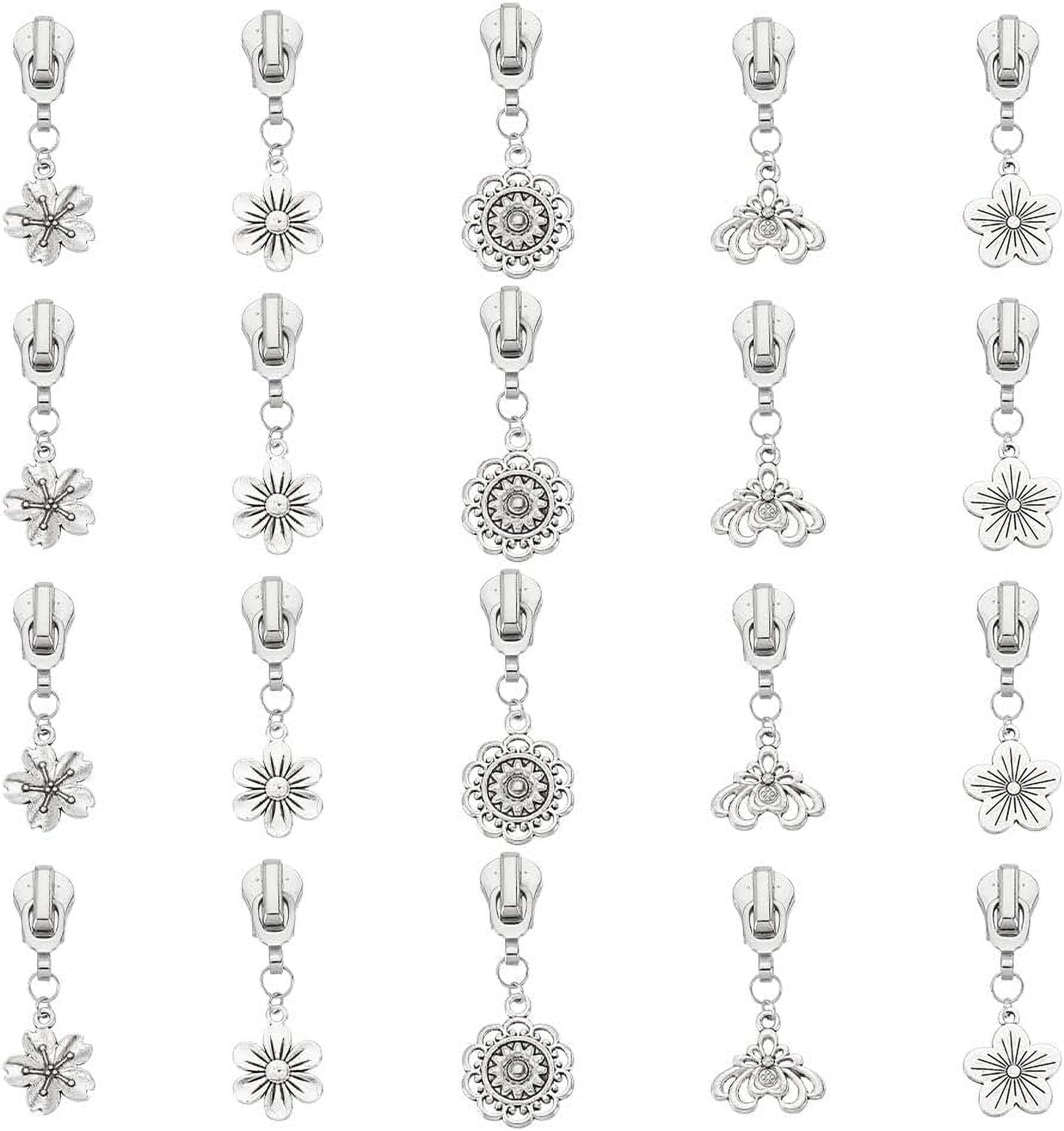 4 set Alloy Replacement Zipper Sliders Flower Theme Pendant Zipper Pull ...