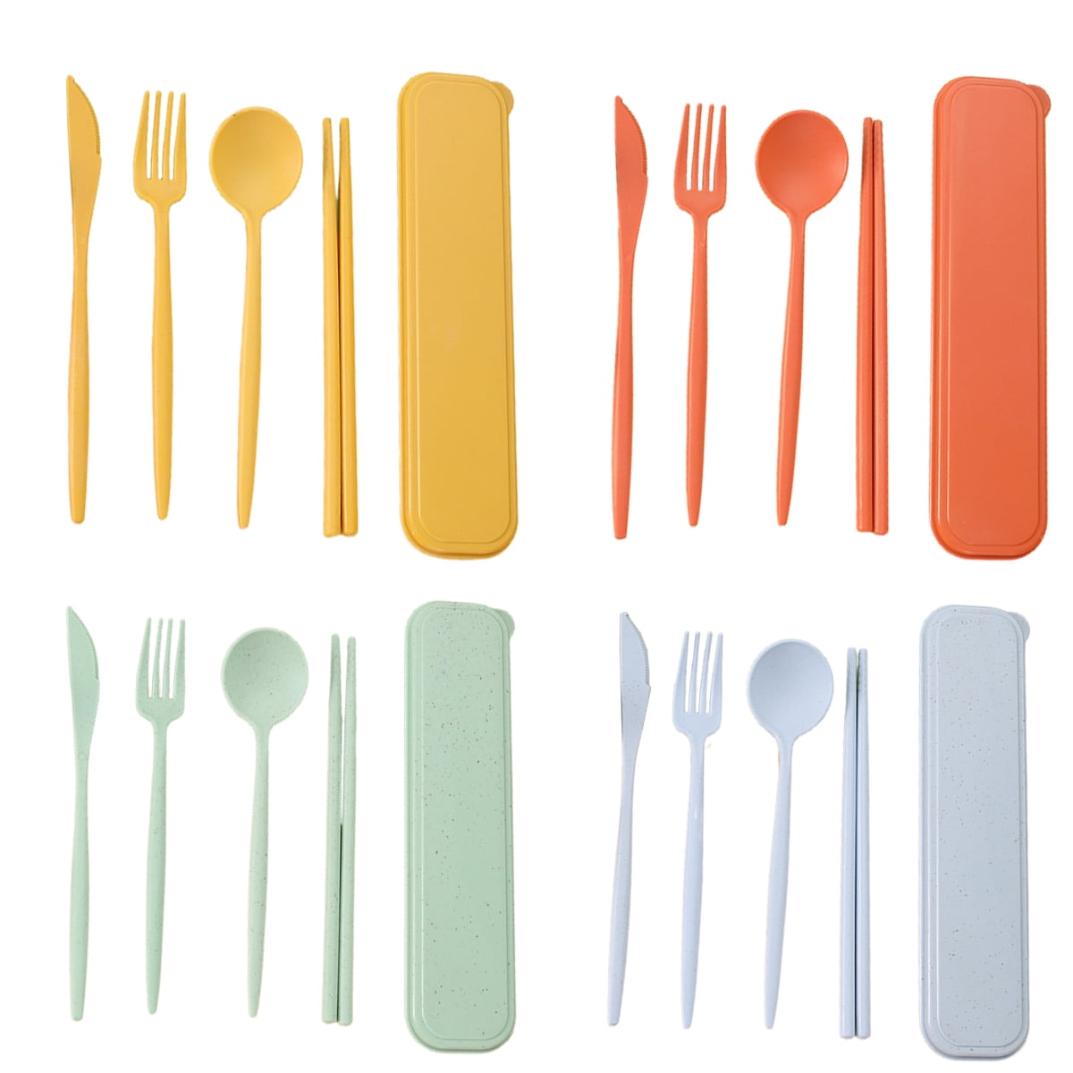 4 set Reusable Utensils set with Case, Portable Wheat Straw Cutlery Set ...