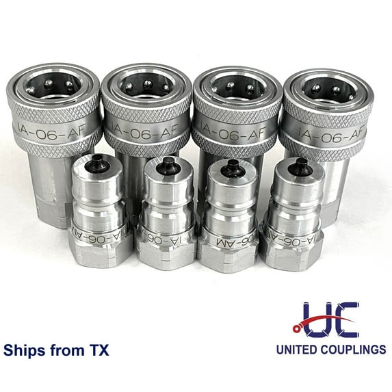 4 sets, 3/8" NPT, ISO-7241-1-A Coupling Hydraulic Quick Disconnect ...