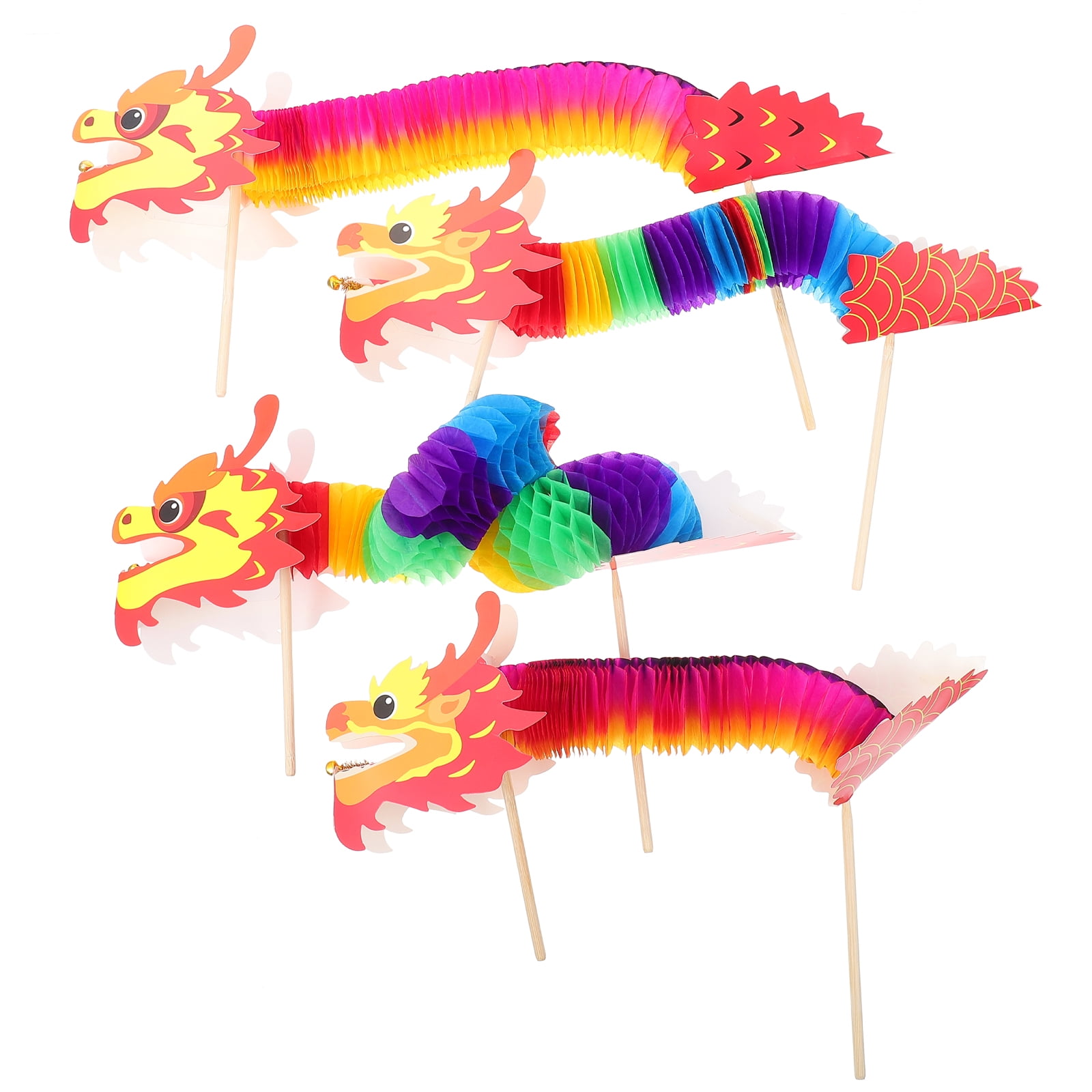 4 sets of Chinese Dragon Paper Puppets Craft Dragon Puppets Handmade ...