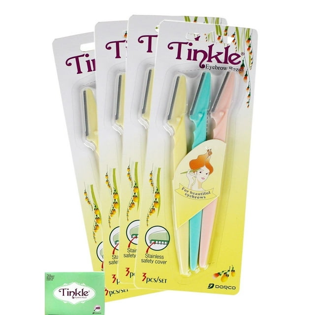 Dorco Tinkle Eyebrow Razor Set, 4 Packs with 3pcs Blades per Pack, Made ...