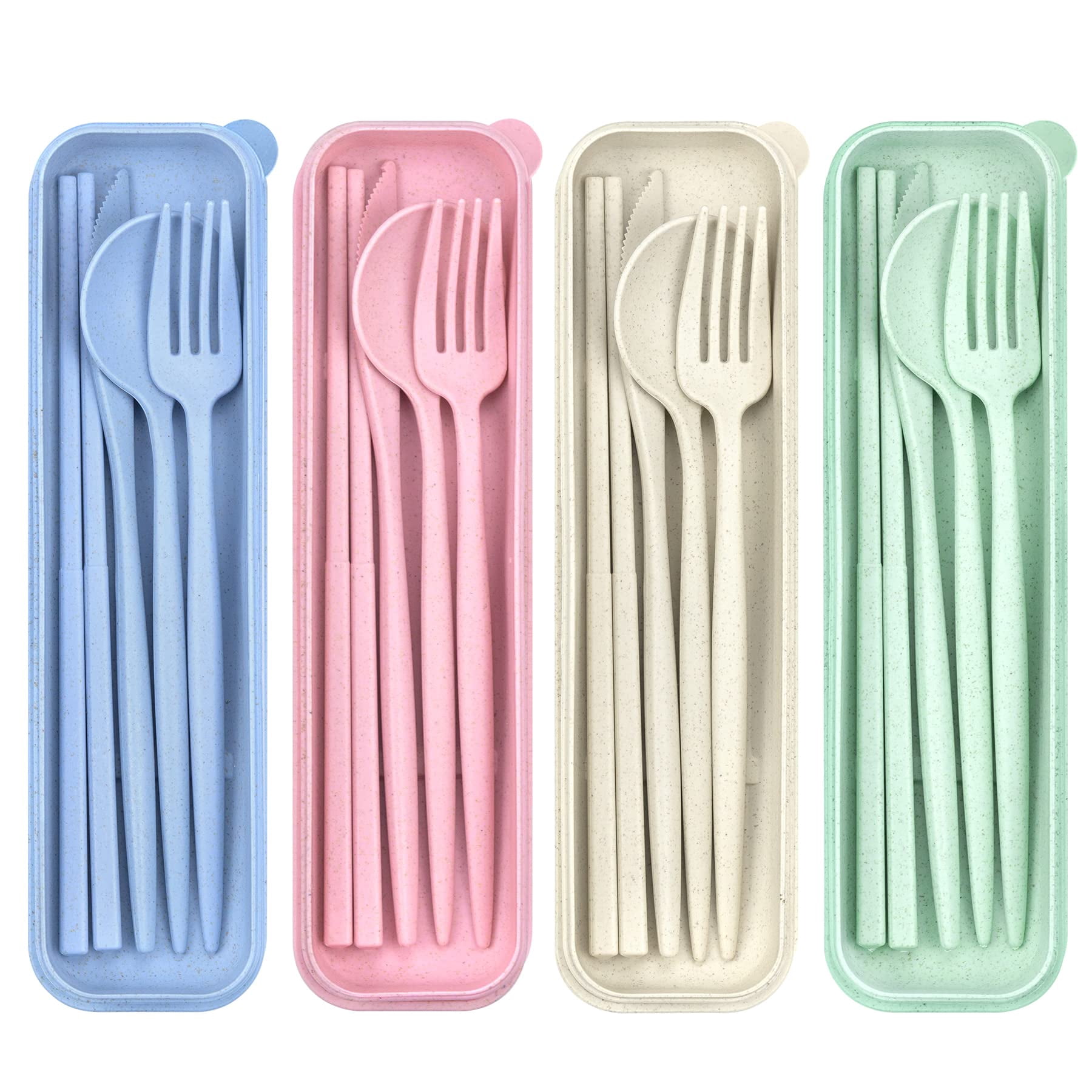 4 sets of travel utensils with box, tableware set chopsticks with box ...