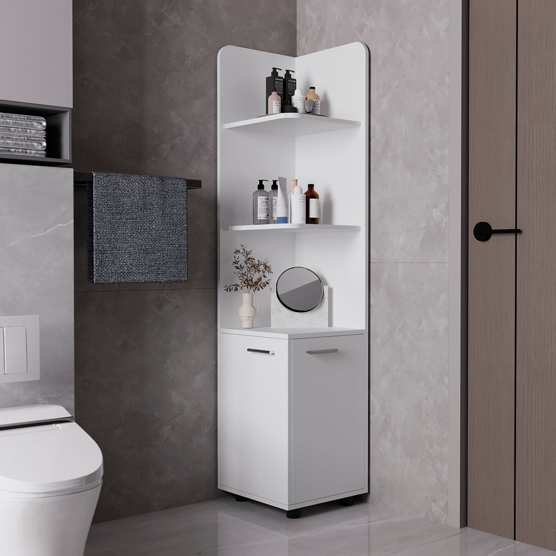 4-shelf 2-door Bathroom Chest In White - Practical Storage Cabinet With ...