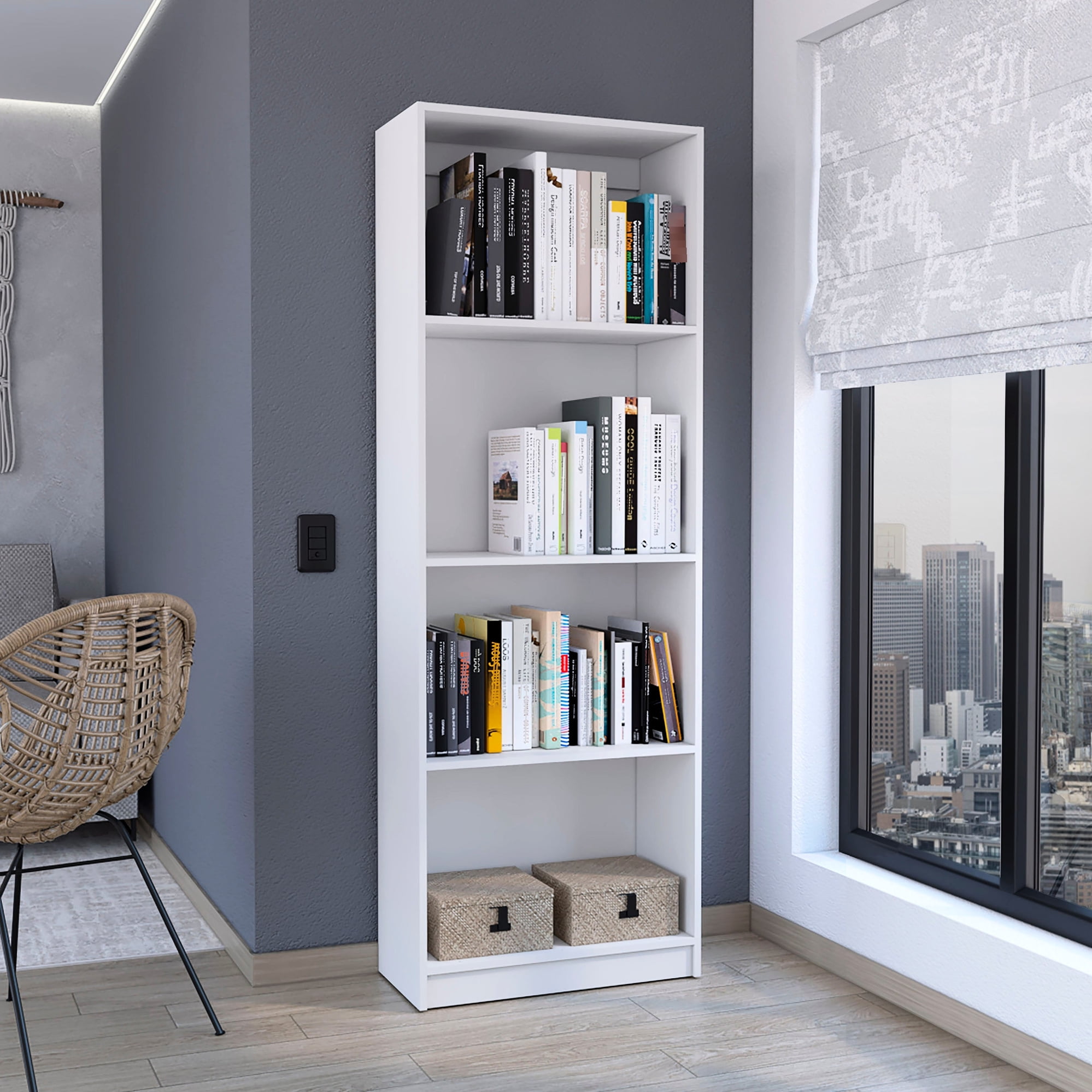 4-shelf Office Bookcase In White Color, Particle Board Feature Simple ...