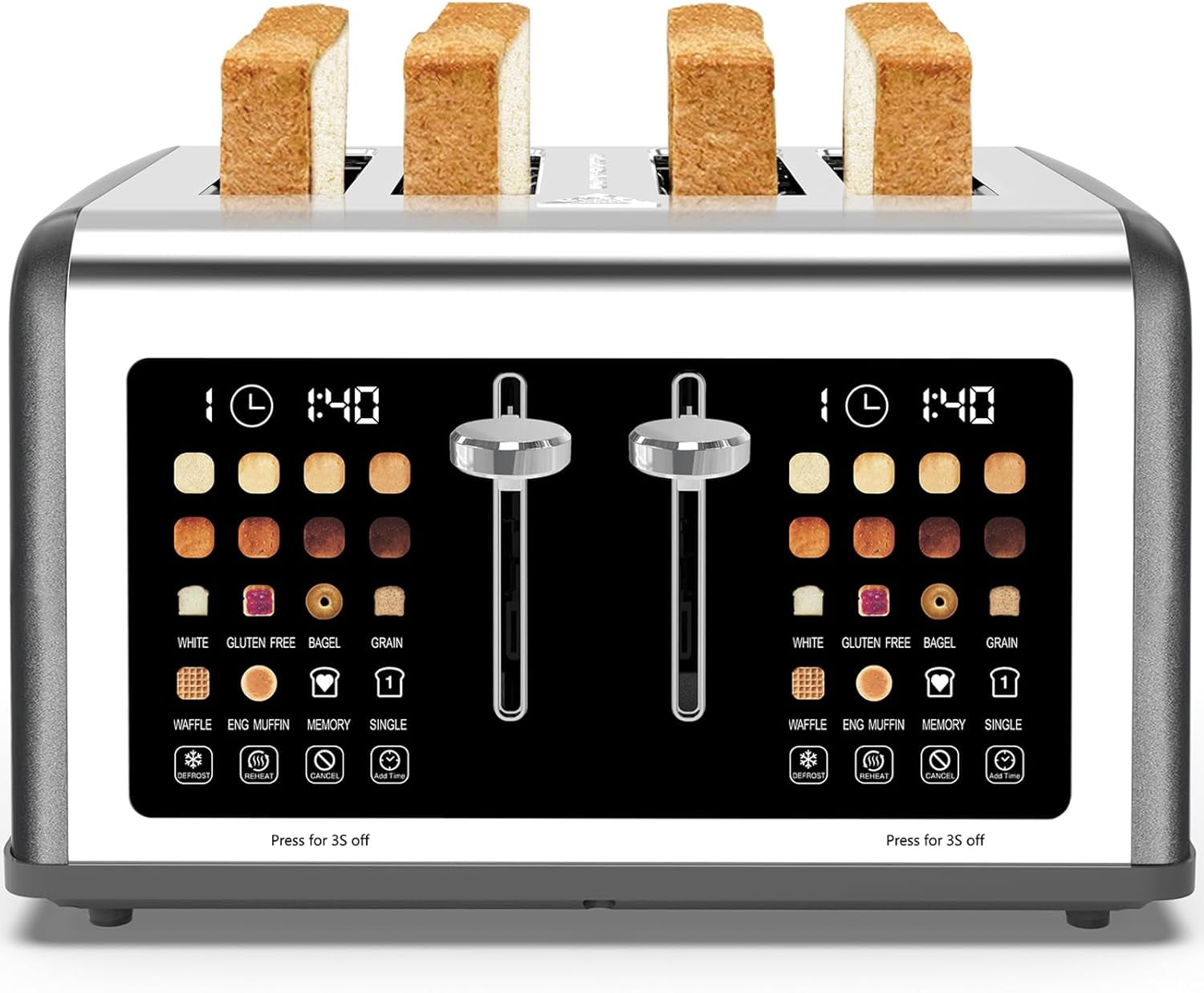 4 slice toaster touch screen, stainless steel toasters digital timer ...