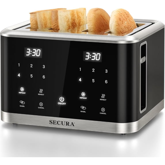 **4-slice touchscreen toaster – digital countdown, dual control panels ...