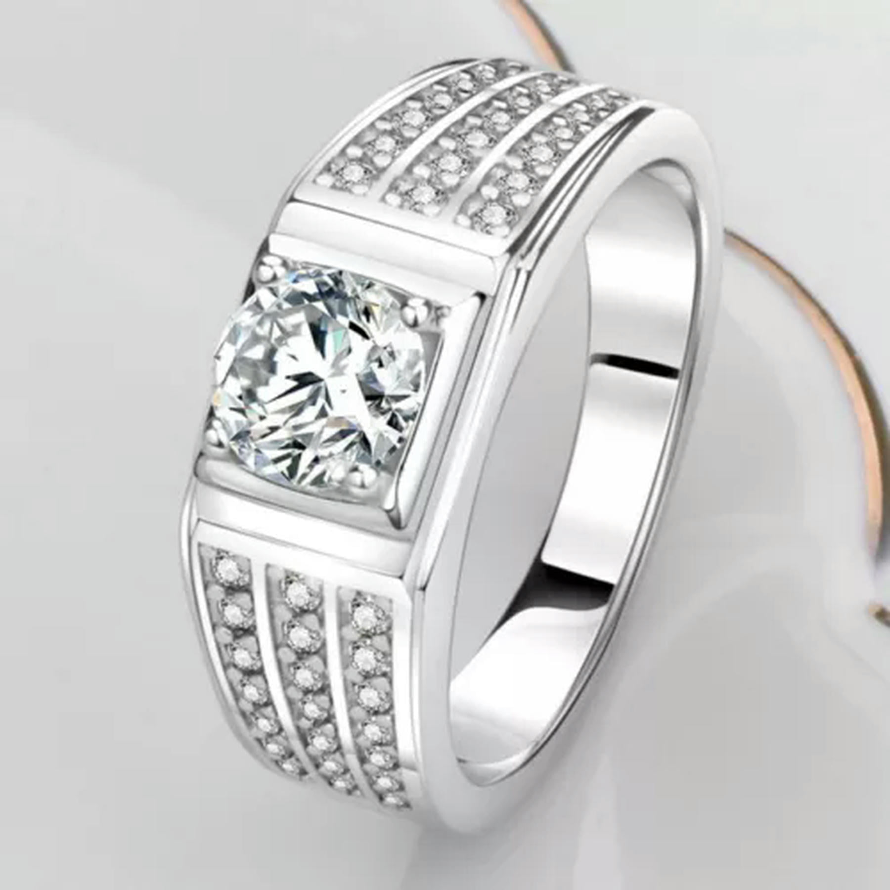 4-style Men's Wedding Round AAA CZ Claw Band 925 Silver Men 1ct Ring ...