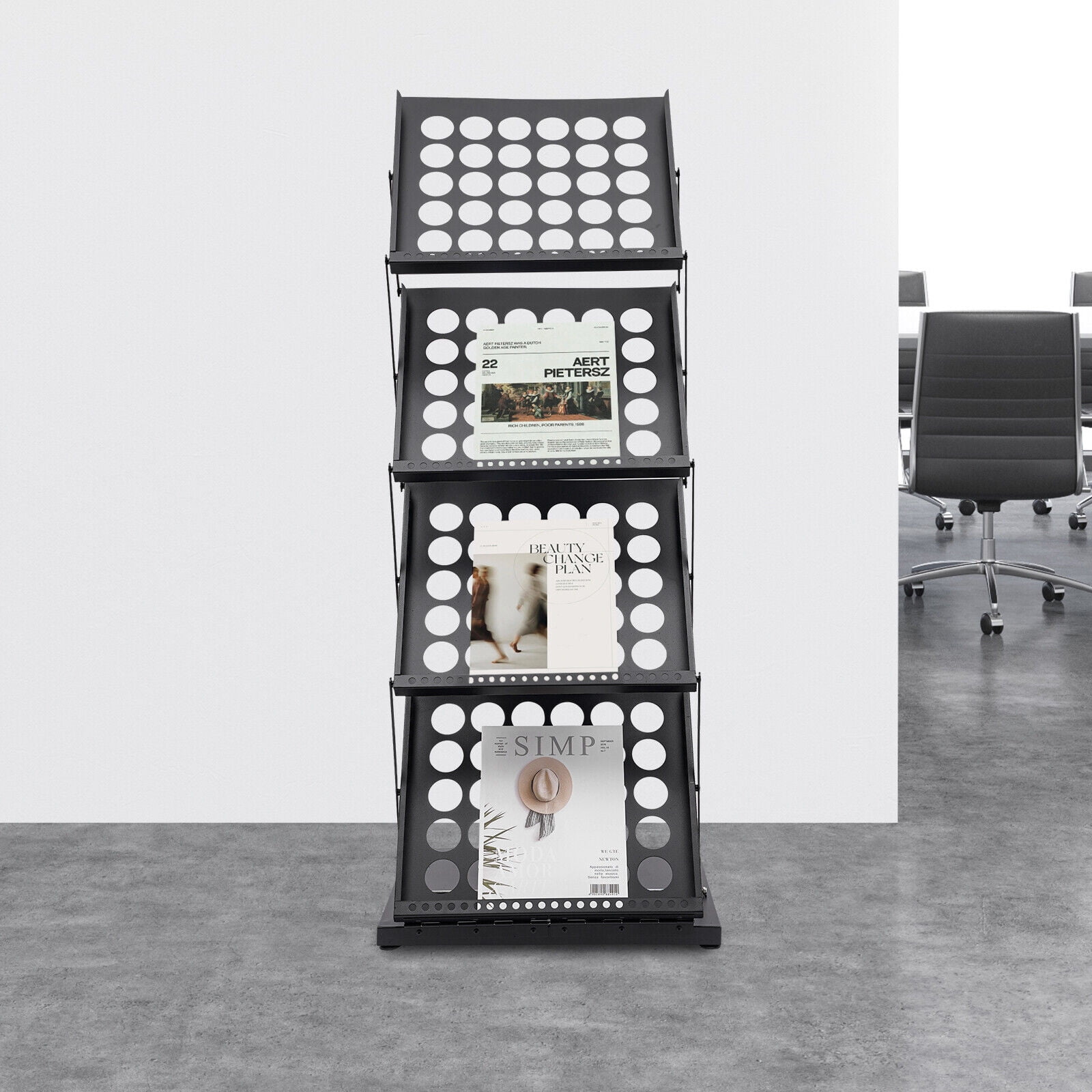 4-tier Book Display Shelf Foldable Magazine Stand Magazine Display Rack ...