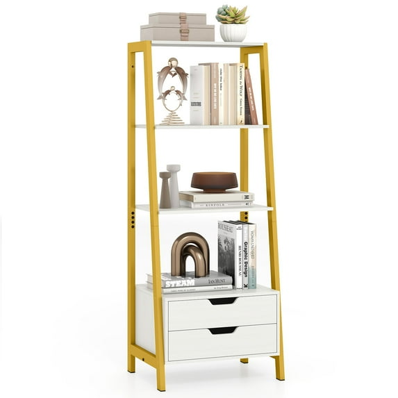 4-tier Bookshelf w/ 2 Storage Drawers Sturdy Metal Frame, Anti-toppling ...