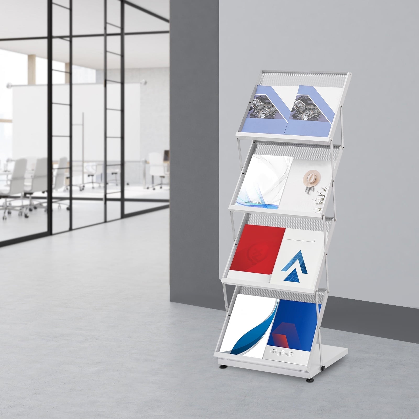 4-Tier Foldable Magazine Rack Modern Brochure Display Rack Magazine ...