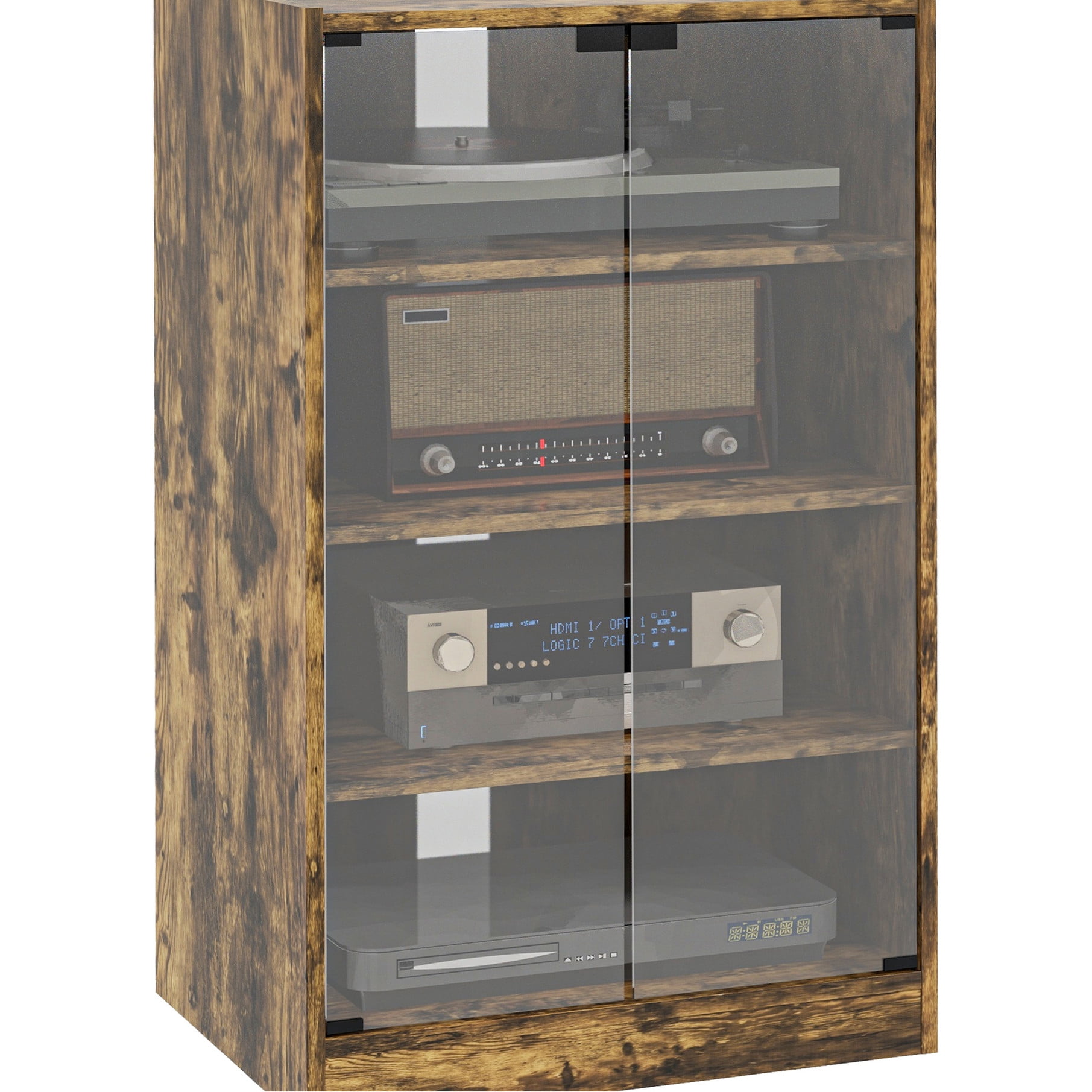 4 - tier Storage Unit - Adjustable levels and tempered glass doors ...