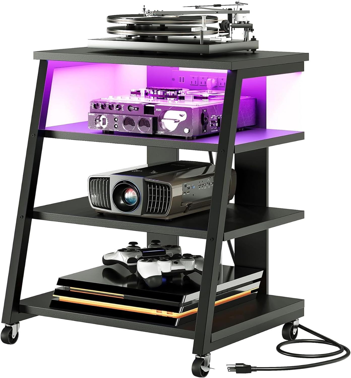 4-tier av media stand with wheels, stereo stands, media console shelf ...