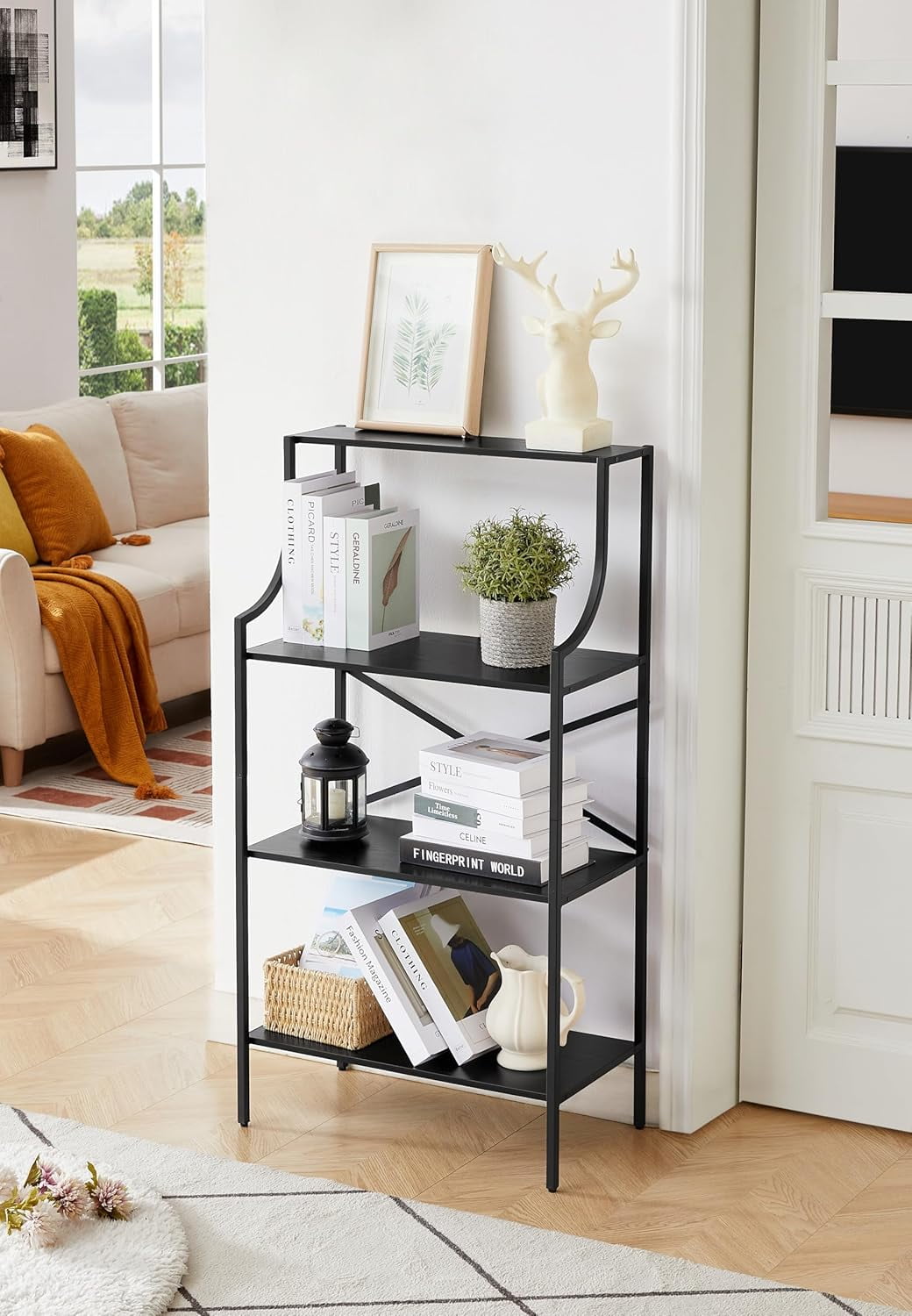 4 tier bookshelf, entryway standing shelf units with storage, small ...