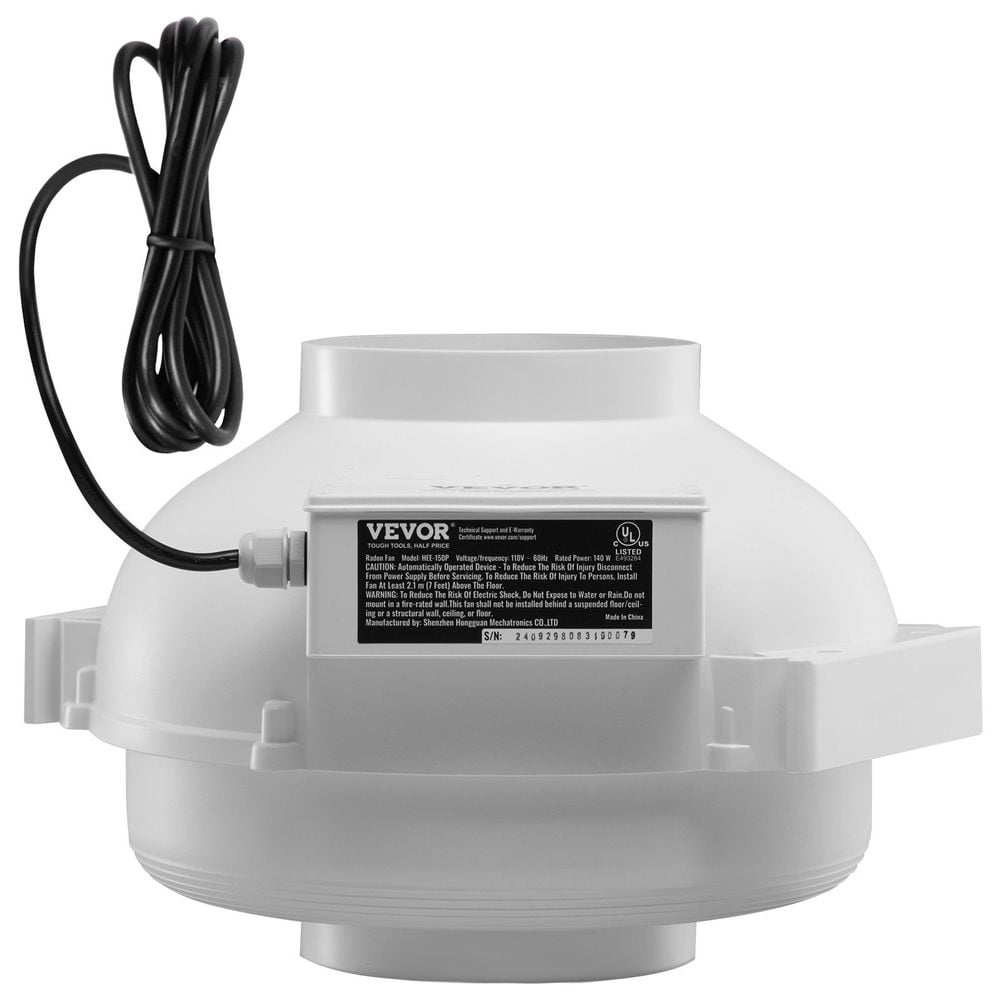 4" to 4.5" Radon Mitigation Fan System Quiet 380 CFM Inline Duct Fan ...