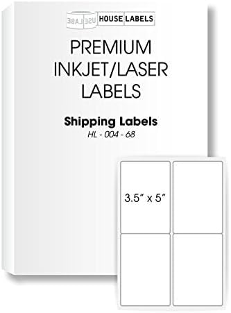 4-up Shipping Labels (3-1/2" x 5") for Laser and Inkjet Printers, 25 ...