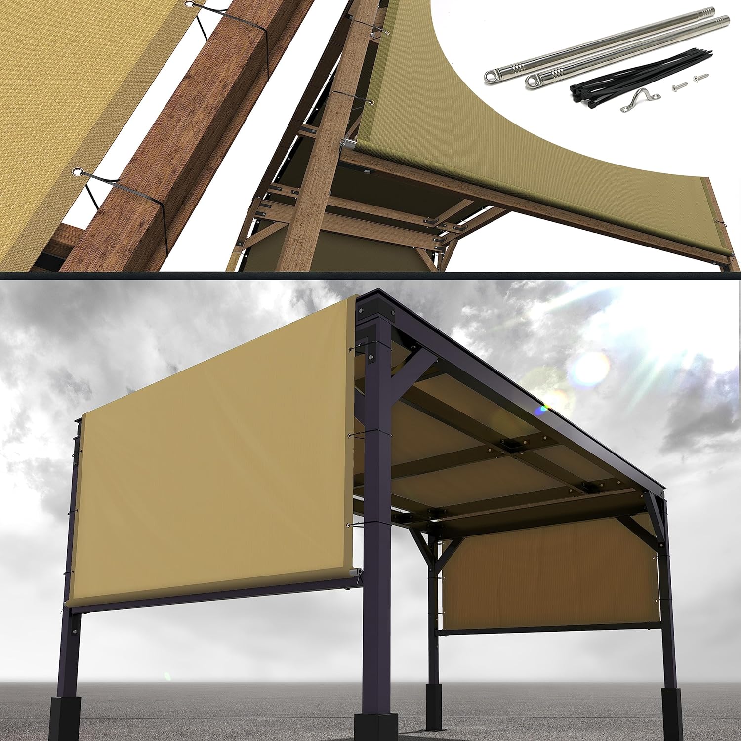 **4' w x 16' l sand beige pergola sun shade canopy replacement cover ...