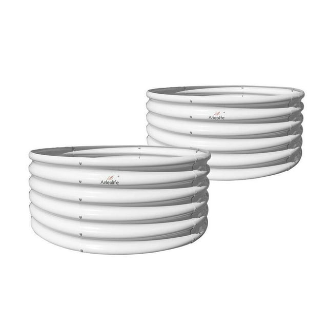 4 x 1.5 ft. Metal White Galvanized Raised Garden Beds, Round Planter ...