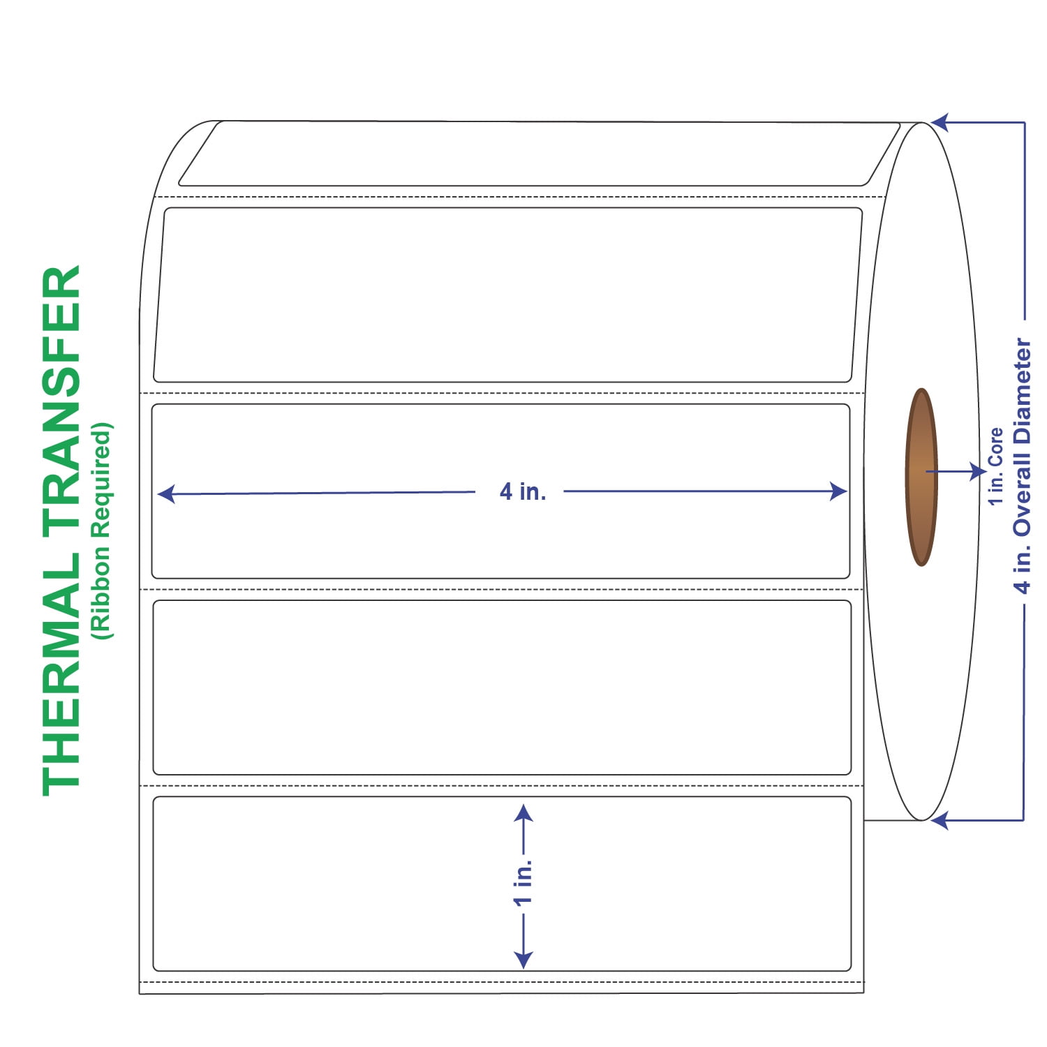 4" x 1" General Use Labels, w/ Perf Thermal Transfer Labels, Perforated ...