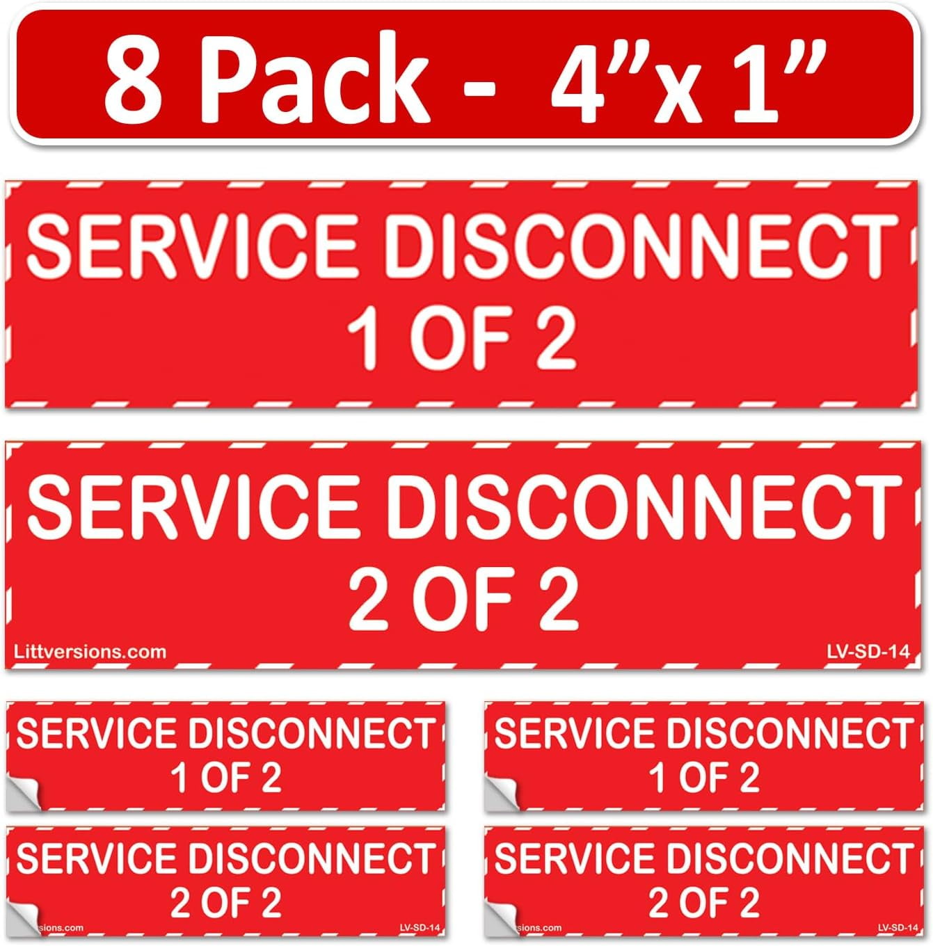 4" x 1" Two Service Disconnects 1/2 of 2 Label Emergency Sign Sticker ...