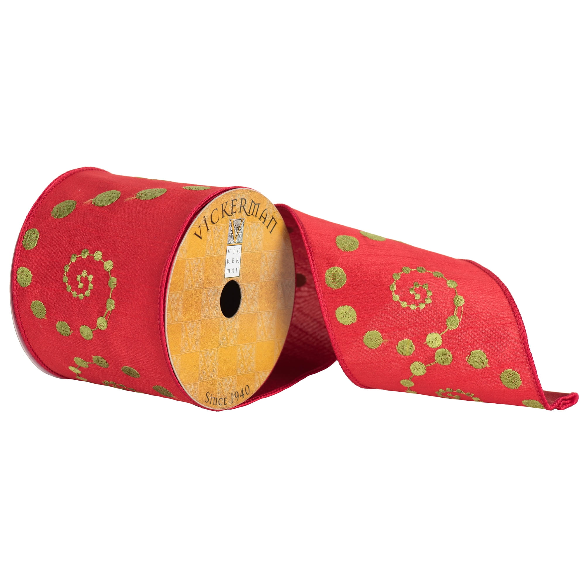 4" x 10yd Red Green Scroll Dots Sheer - Walmart.com