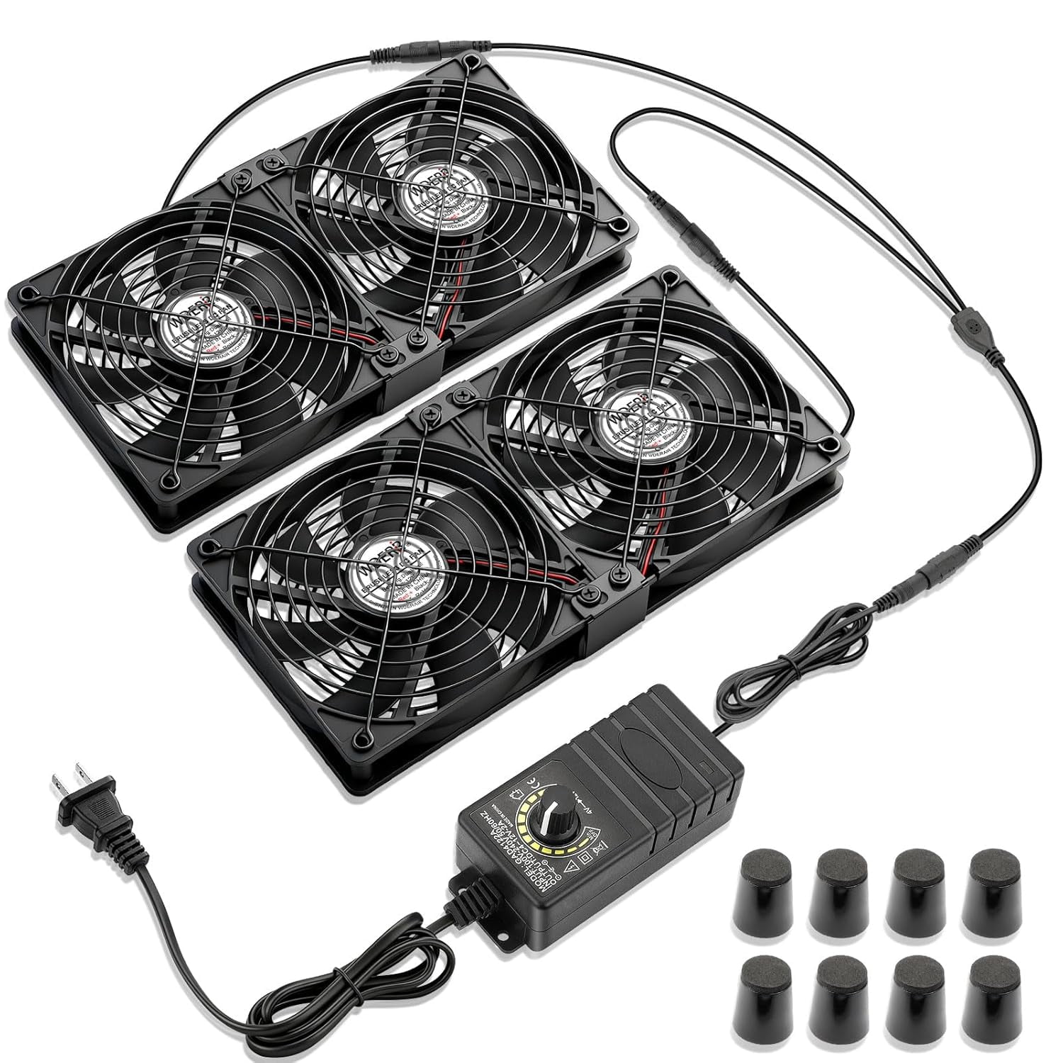4 x 120mm Server Rack Mount Fan 12V with AC 110V 120V 220V 240V ...