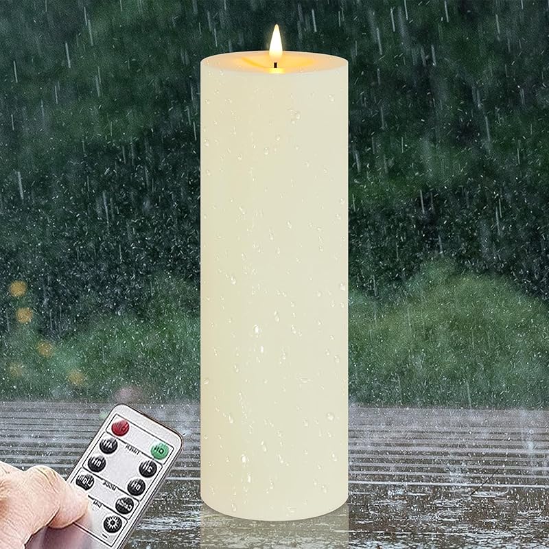 4" x 14" Flameless LED Waterproof Remote Pillar Candles, Timer Battery ...