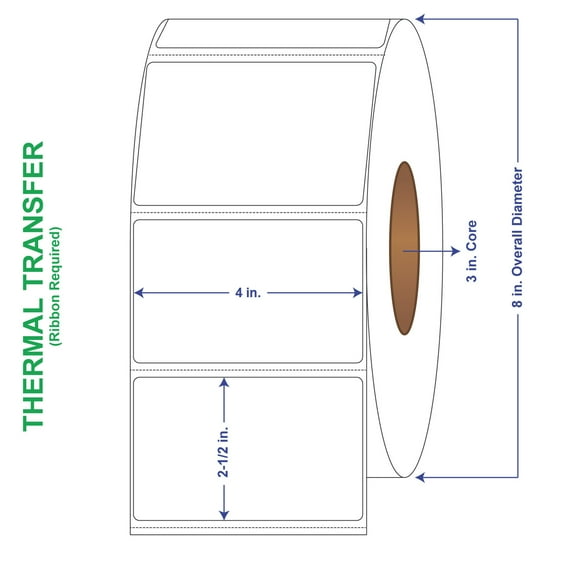 4" x 2-1/2" General Use Labels, w/ Perf Thermal Transfer Labels ...
