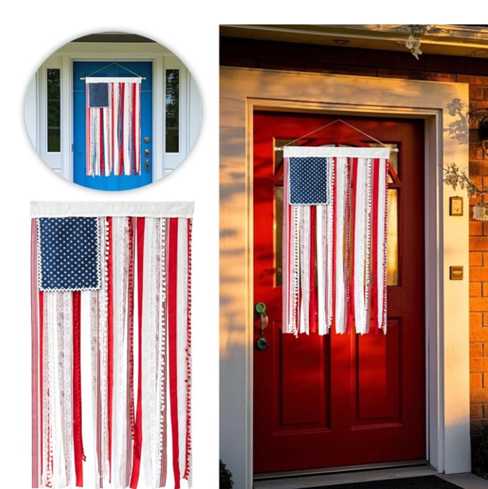 4 x 2.3 Ft Lighted Rag American Flag Banner , Boho Patriotic Wall ...