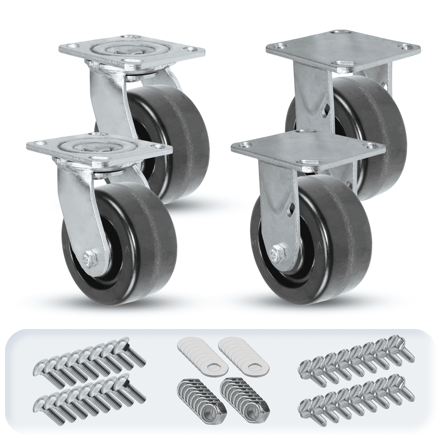 4" x 2" Heavy Duty Caster Set - 2 Swivel & 2 Rigid | 3,200 lbs Capacity ...