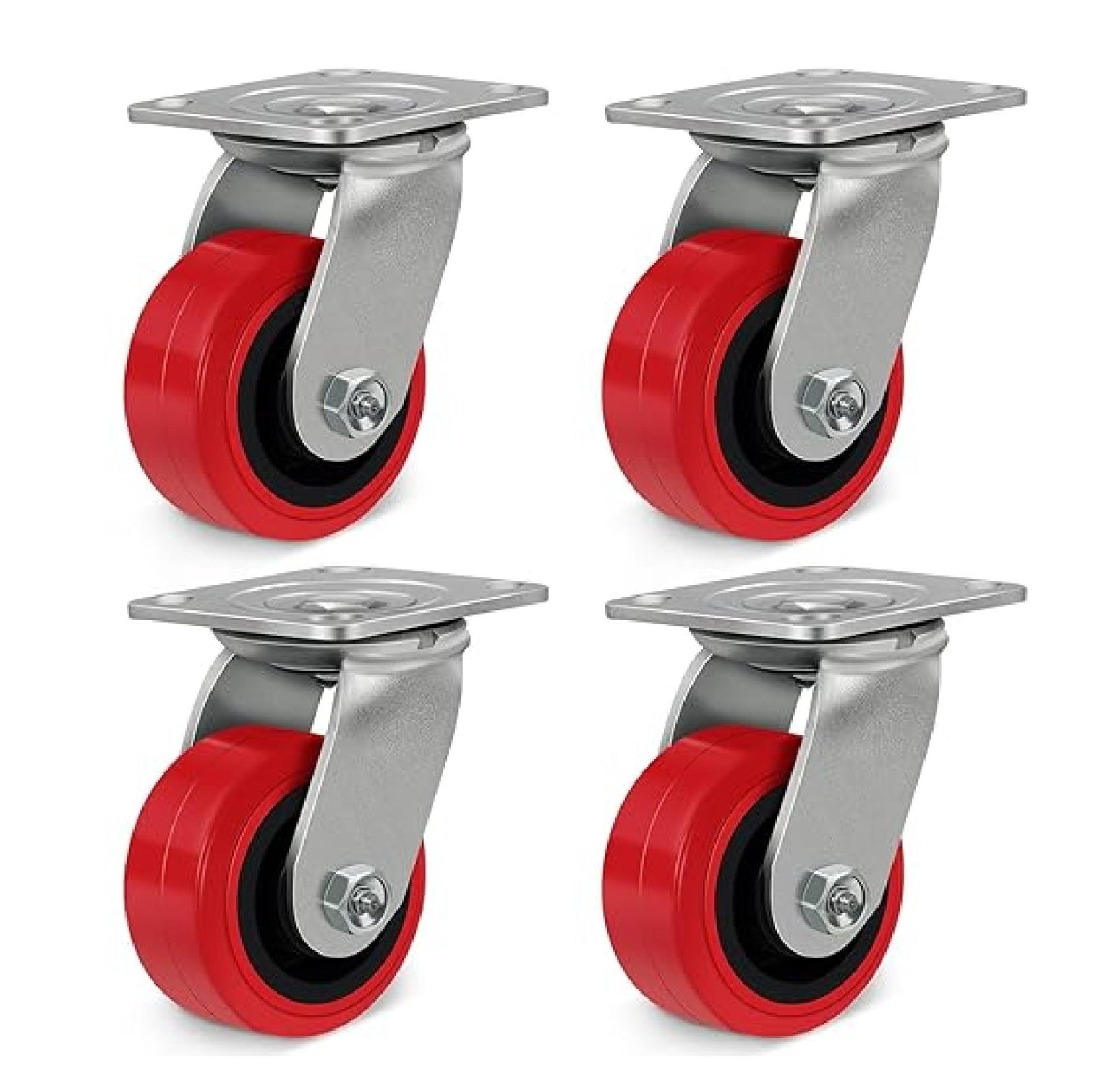 4"x 2" Heavy Duty Industrial Casters, Polyurethane on Polyolefin Wheel ...