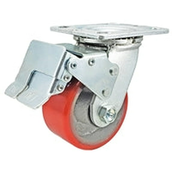 4" x 2" Total Lock Caster with Red Polyurethane on Steel Wheel - 700 ...