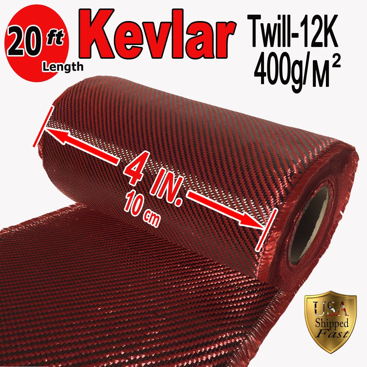 4" x 20 FT Red - KEVLAR FABRIC-2x2 TWILL WEAVE-3K/220g - Walmart.com