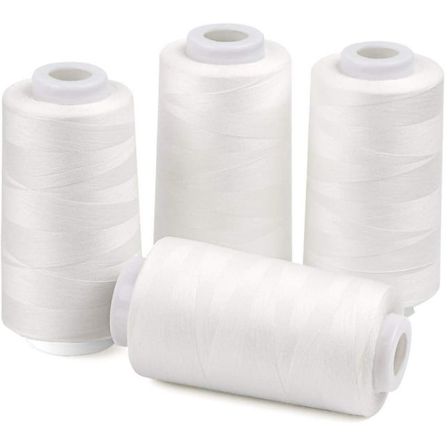 4 x 2500 Yards Thread Spools White Polyester Sewing Thread Overlock ...