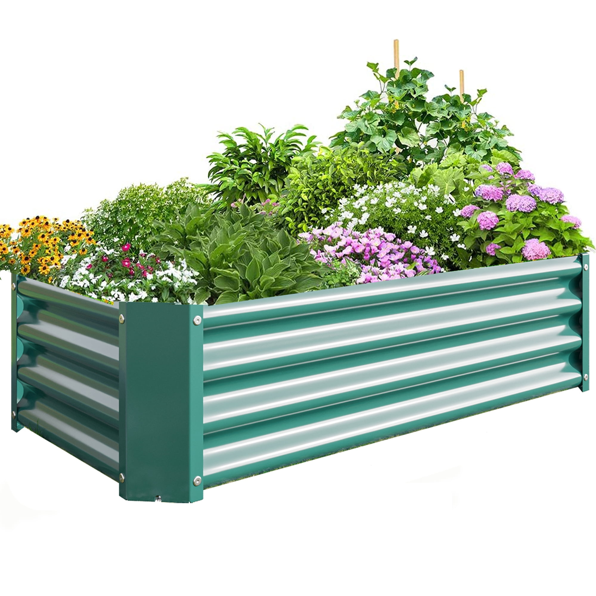 4x2FT Seizeen Galvanized Steel Raised Garden Bed, Green Planter Box for ...