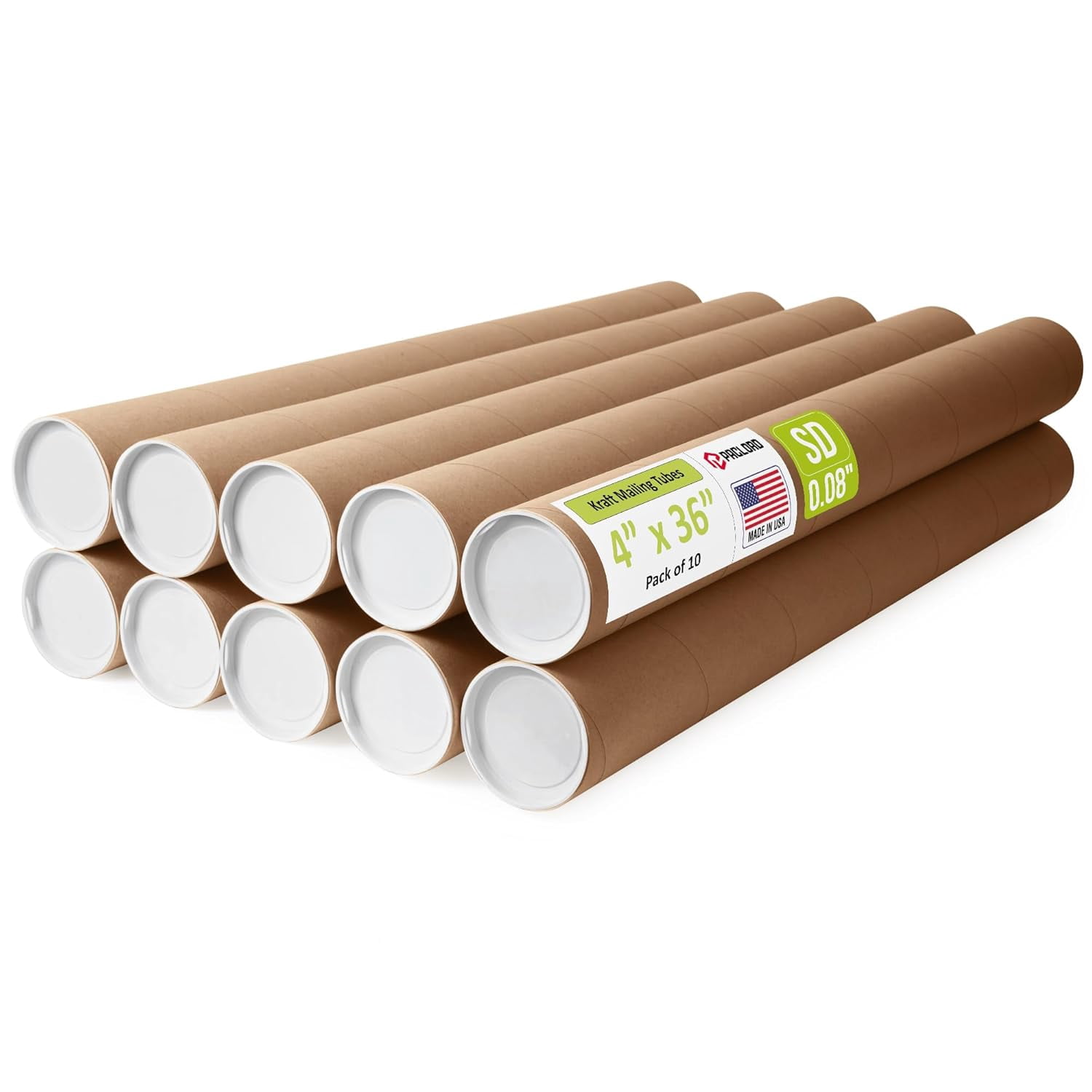 4" x 36" Reinforced Kraft Paper Mailing Tubes, Pack of 10 Tubes with 2 ...