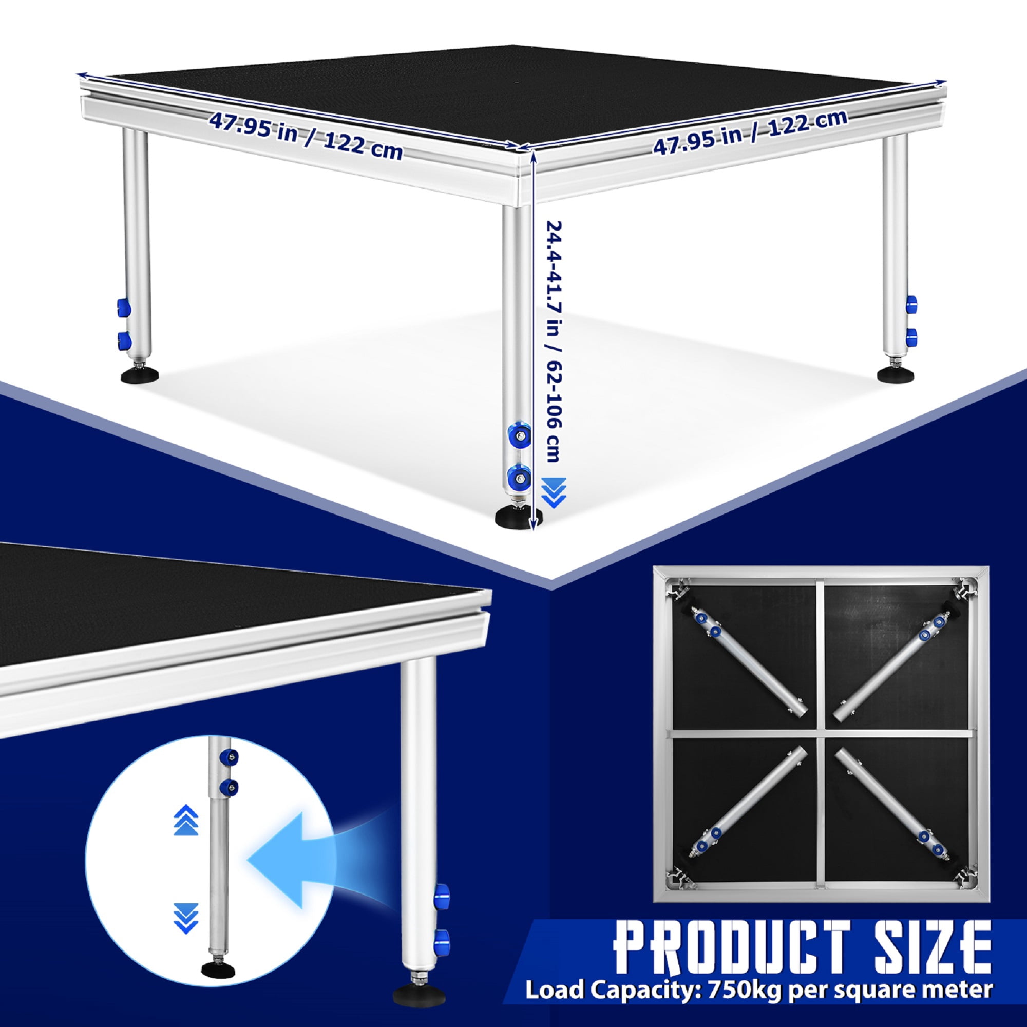 Black Aluminum Alloy Portable Stage Platform with Adjustable Height for ...