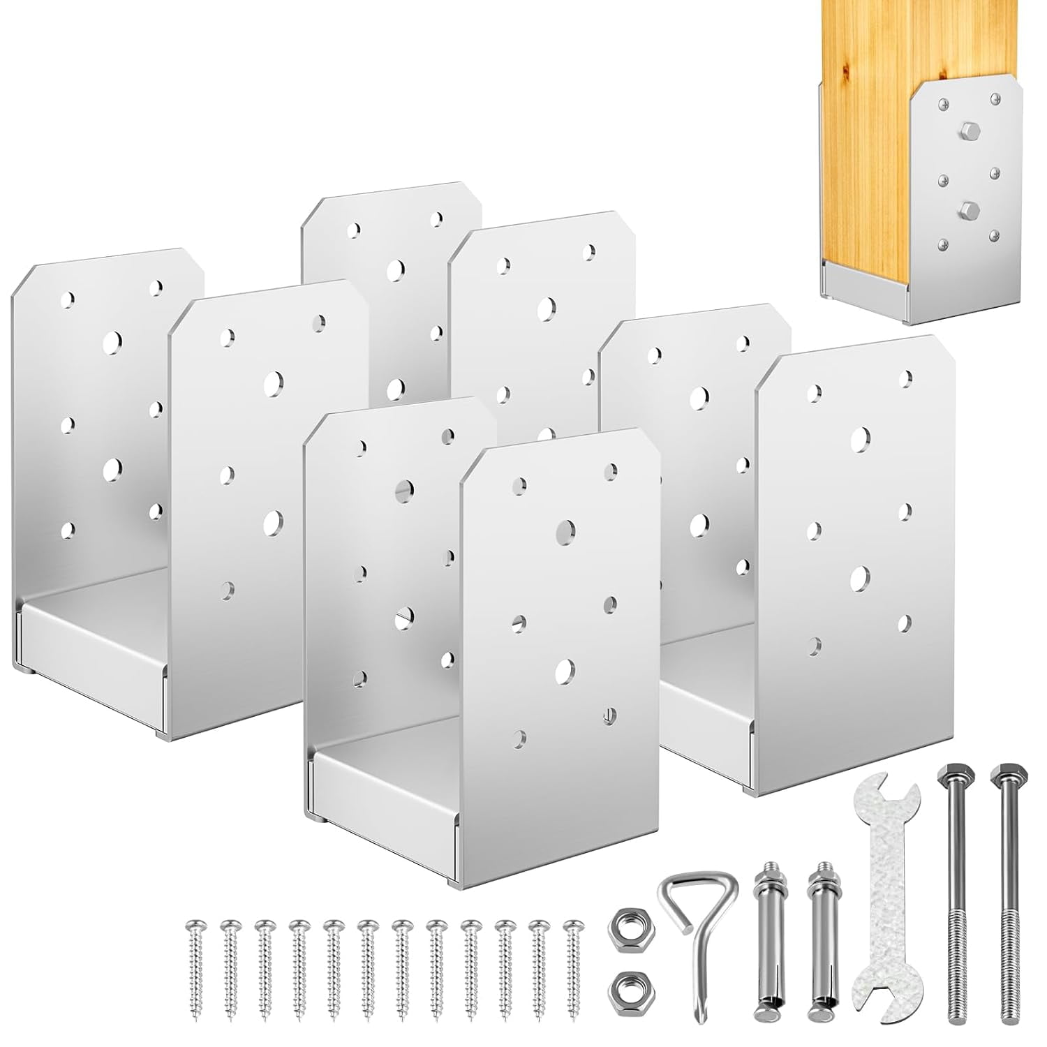 4"x 4" Post Base, 4Pcs Stainless Steel Adjustable Post Anchor Bracket ...